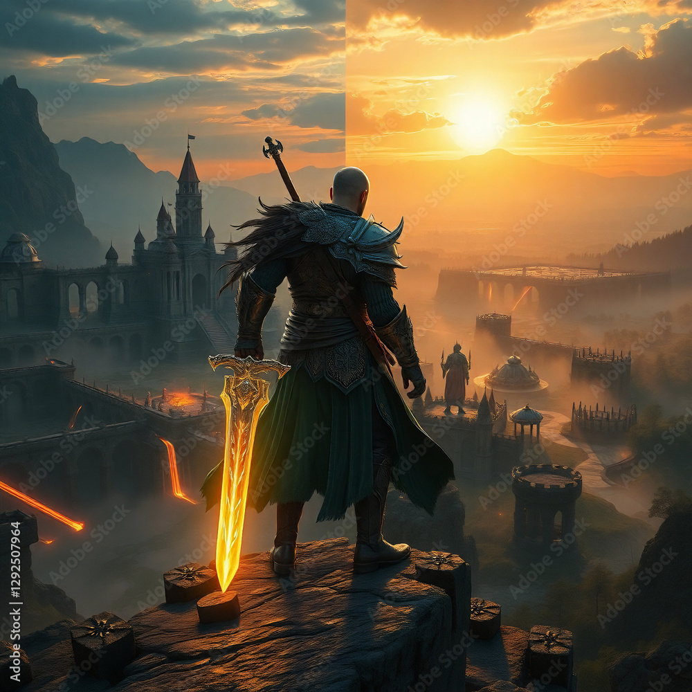 Epic Fantasy Game Concept Art with Warrior, Mystical Energy, and ...