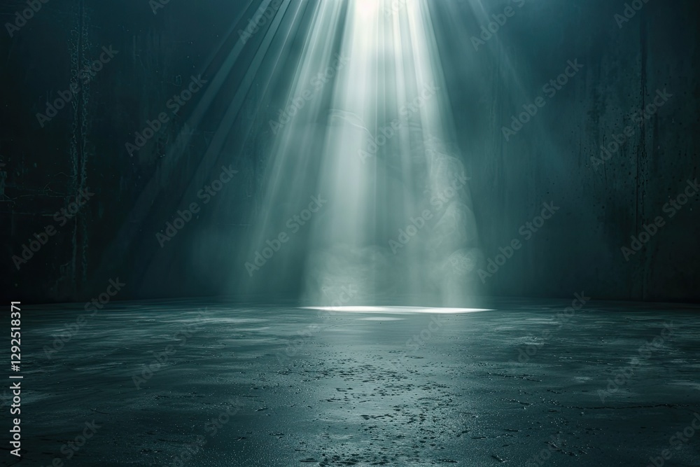 High Resolution of Hopeful Light Floods Dark Room with Misty Concrete ...