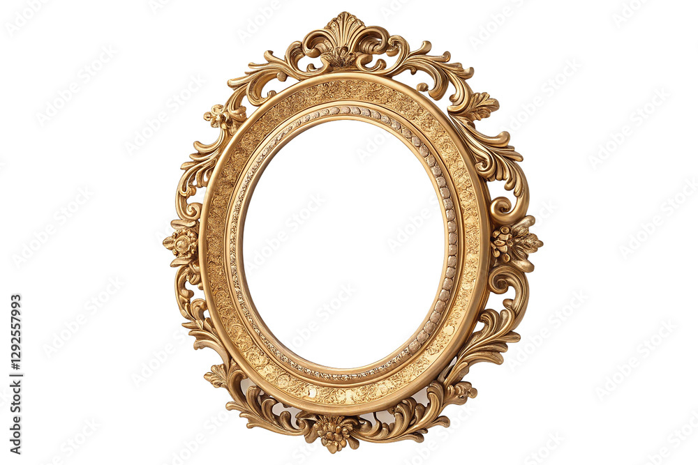 Luxurious golden oval frame with rococo details, antique aesthetic ...