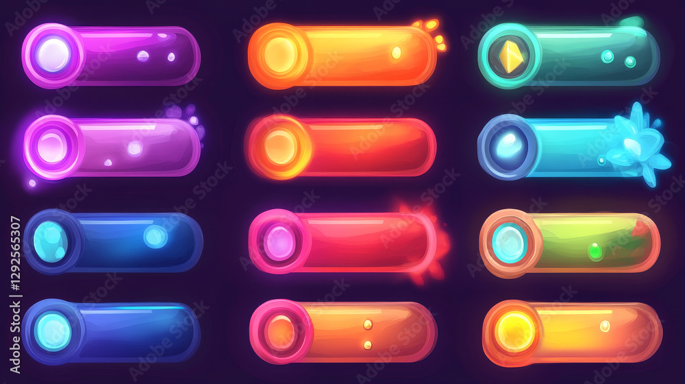 Game ui loading progress bars vector set, cartoon interface design ...