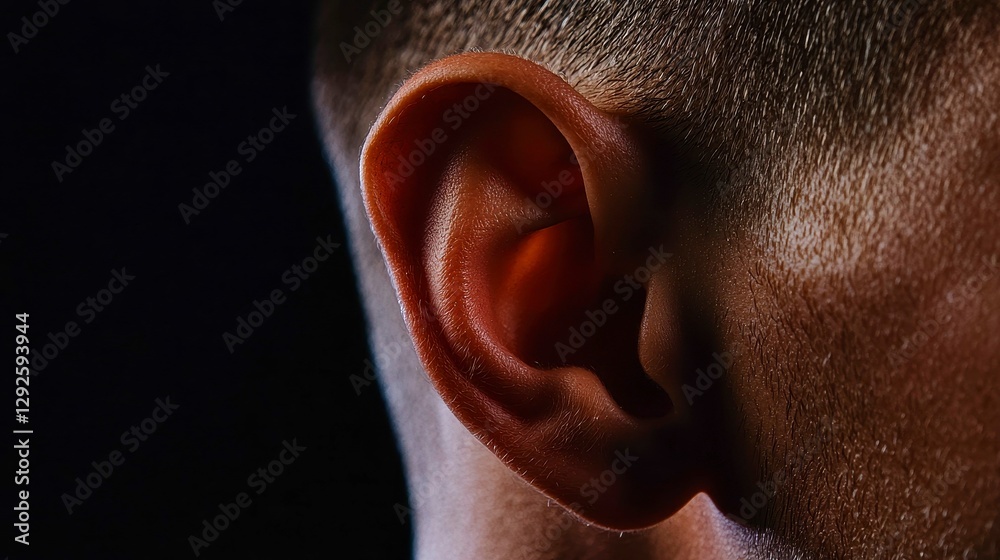Human Ear Close Up Detail in Studio Lighting Demonstrating Auditory ...