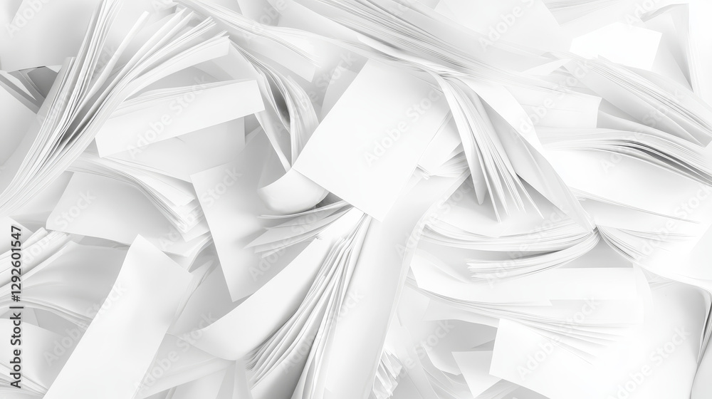 3d realistic white paper document sheet fly on wind. Office letter page ...