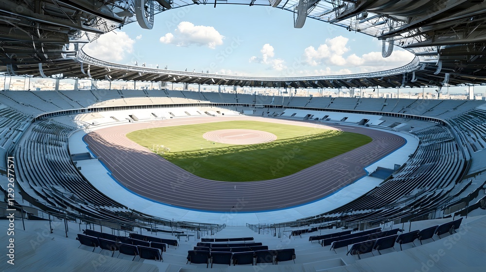 Majestic Olympic Style Stadium with Circular Running Track and Grand ...