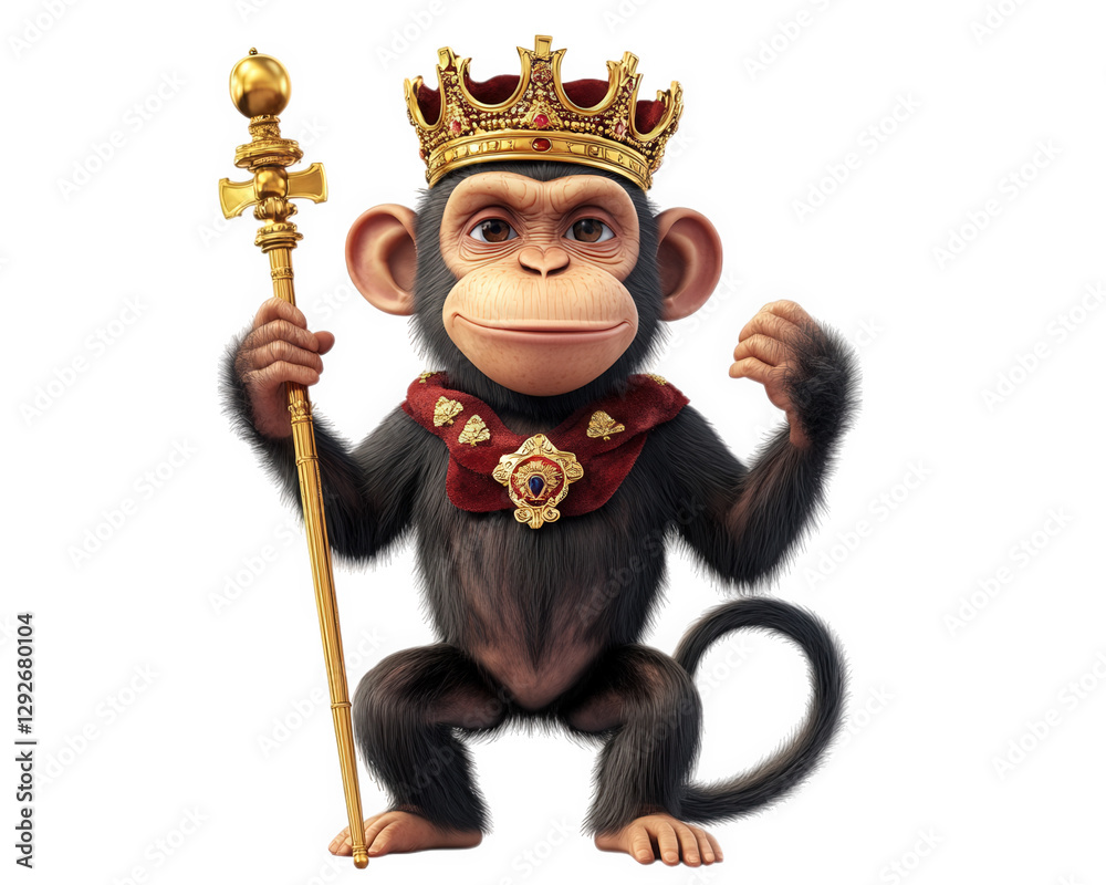 monkey dressed as king, wearing crown and holding scepter, exudes ...