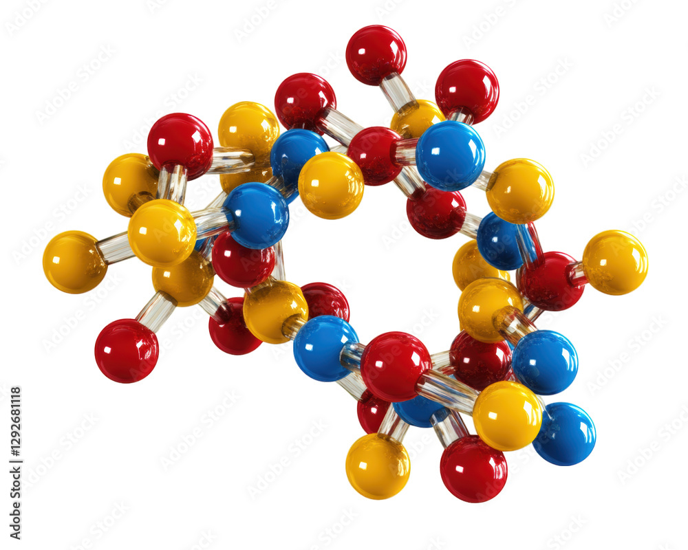 Molecular Structure With Colorful Atoms Representing Chemistry Concepts Showcasing Red Blue