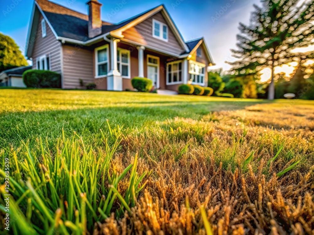 Poorly maintained lawn, plagued by pests and low light. Stock ...