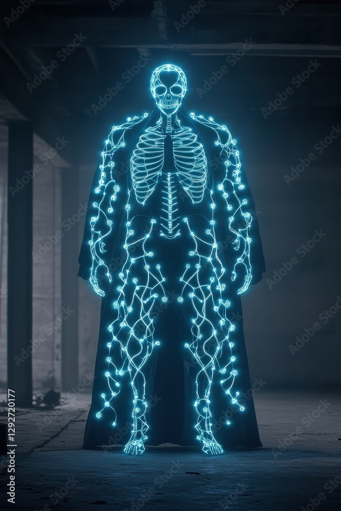 non-biological humanoid, Illuminated Skeleton Figure with Neon Glow and ...