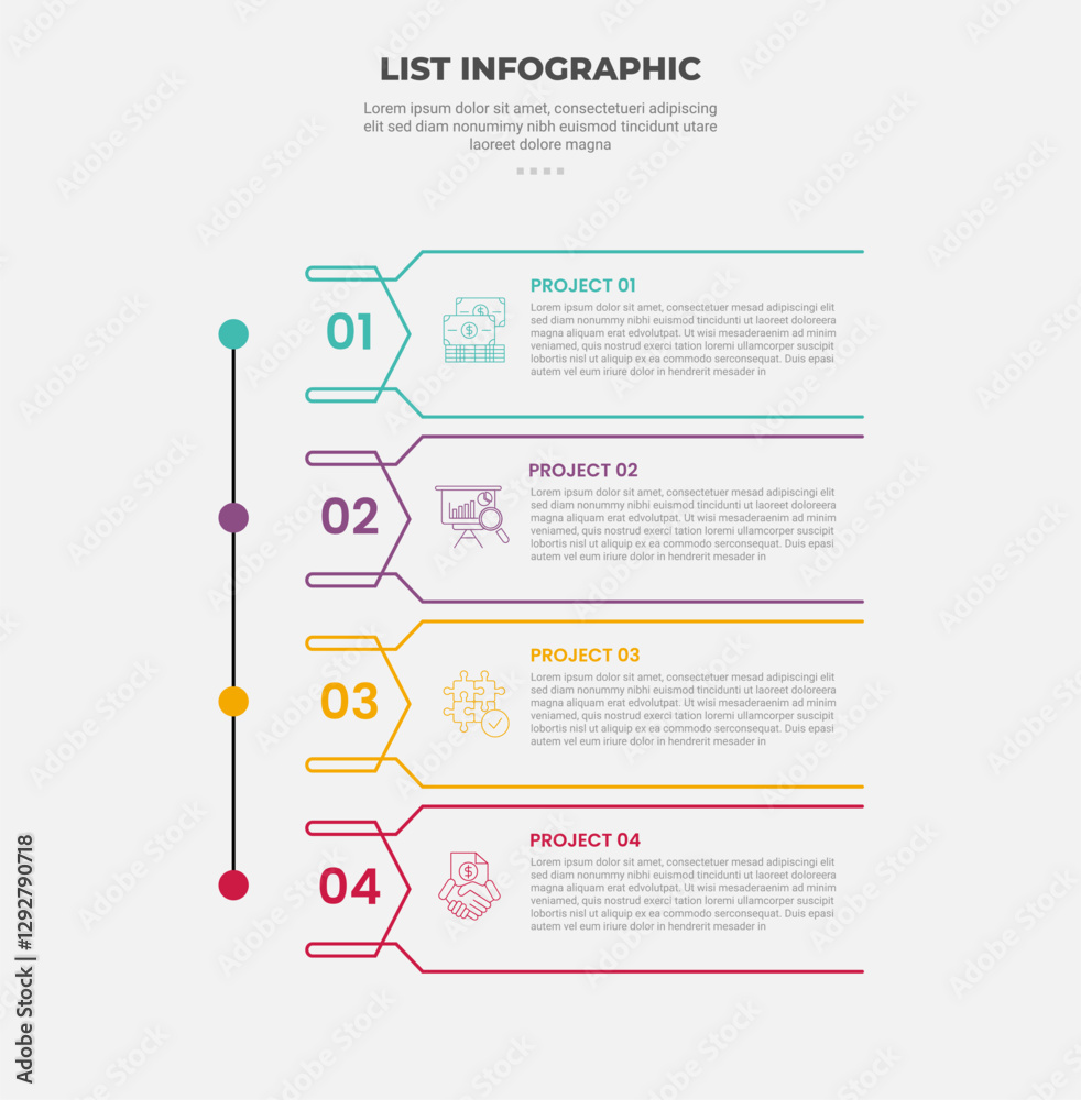 list vertical stacked process infographic outline style with 4 point ...