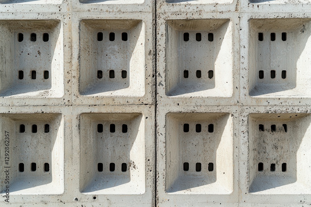 Concrete sound absorbing wall with gray block fence and metal beams ...