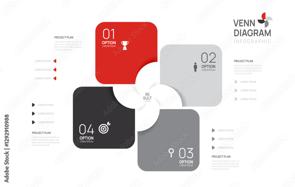 Venn diagram infographic windmill concept chart template for business presentation with venn ...