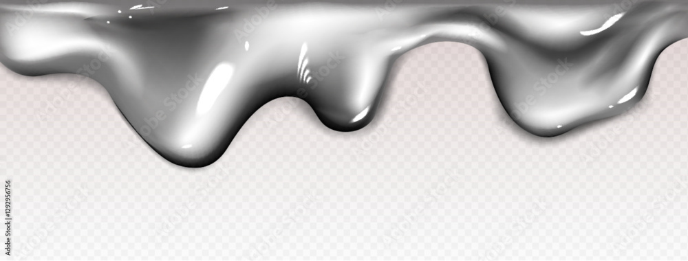Silver liquid drip border with flowing metallic substance on ...