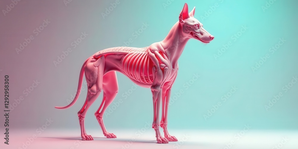 Pink Canine Skeletal Structure Render, Anatomical Study Showing Bone ...