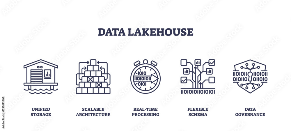 Data lakehouse concept with unified storage, real-time processing, and ...