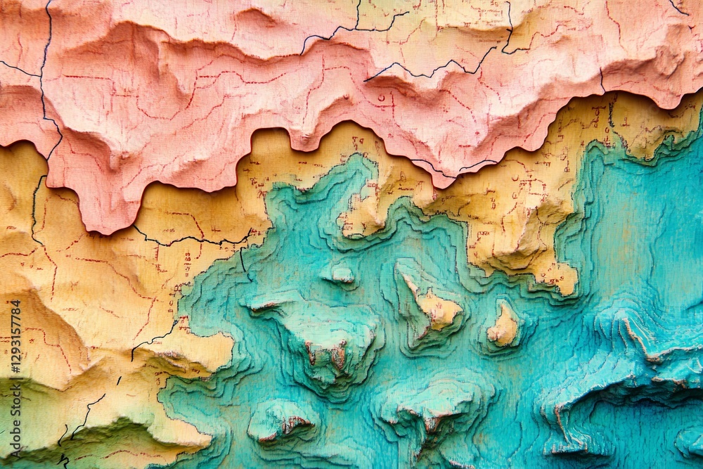 Detailed topographical map showcasing varied elevations of land and ...