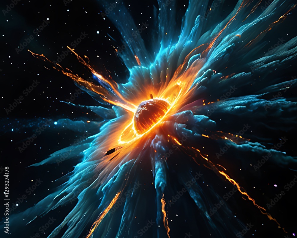 Celestial Explosion with Blue and Orange Energy Streams. Can be used as ...