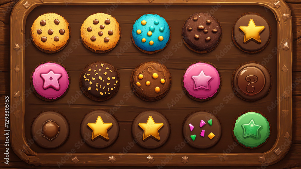 Game menu board and buttons with cookie and chocolate texture. Vector ...