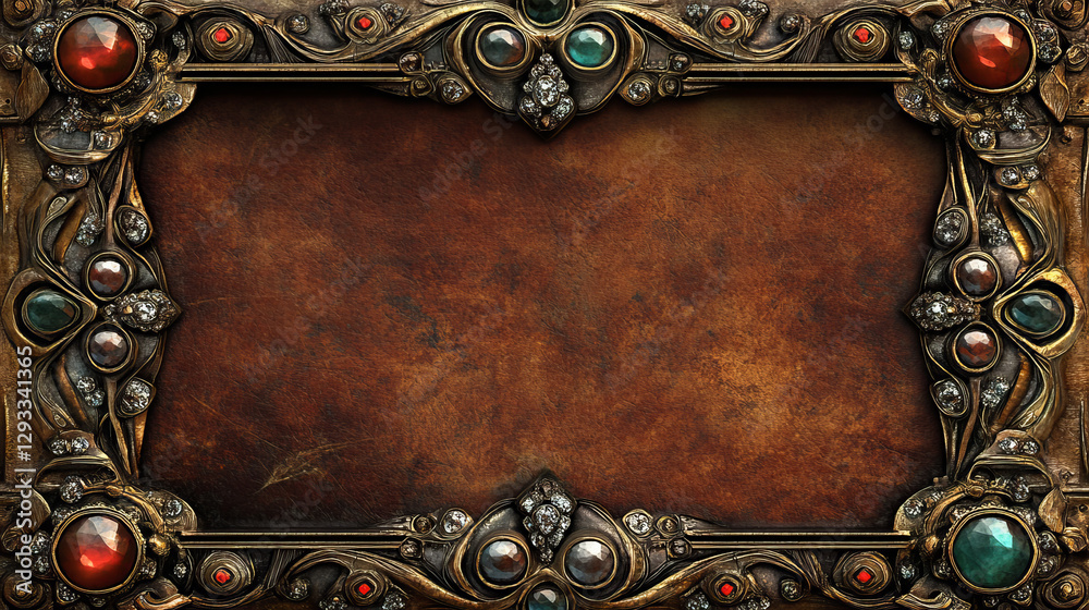 Silver fantasy medieval royal frame with gem stones for game ui design ...