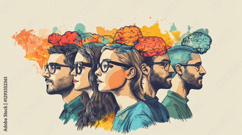 Mbti concept, people with different mindset types. Male and female ...