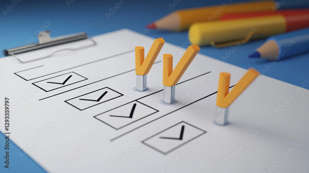 3d render todo check list with ticks, task or test paper form ...