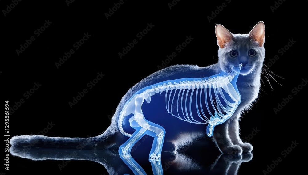 Isolated Cat Skeletal Structure Xray on Black Background A Hauntingly ...