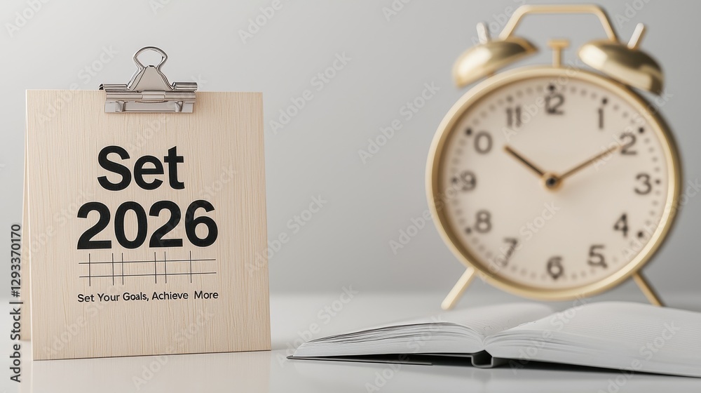 Setting goals and making plans for the year 2026 with a desk alarm ...