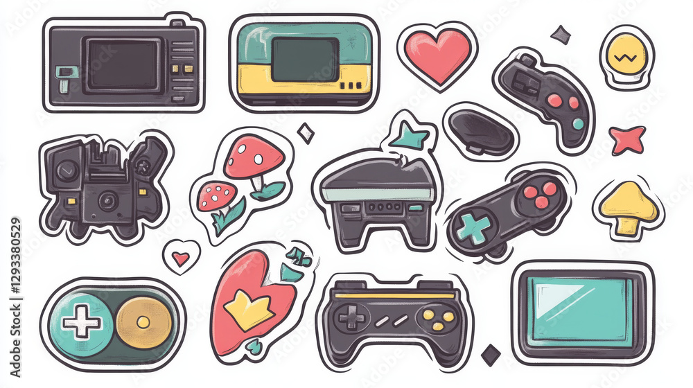 Retro 90s game sticker set. Cute cartoon illustration of vintage ...