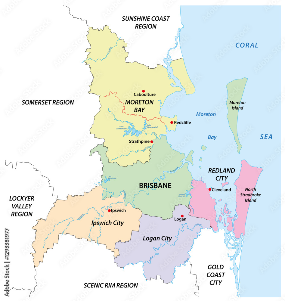 Administrative map of Greater Brisbane, Queensland, Australia Stock ...