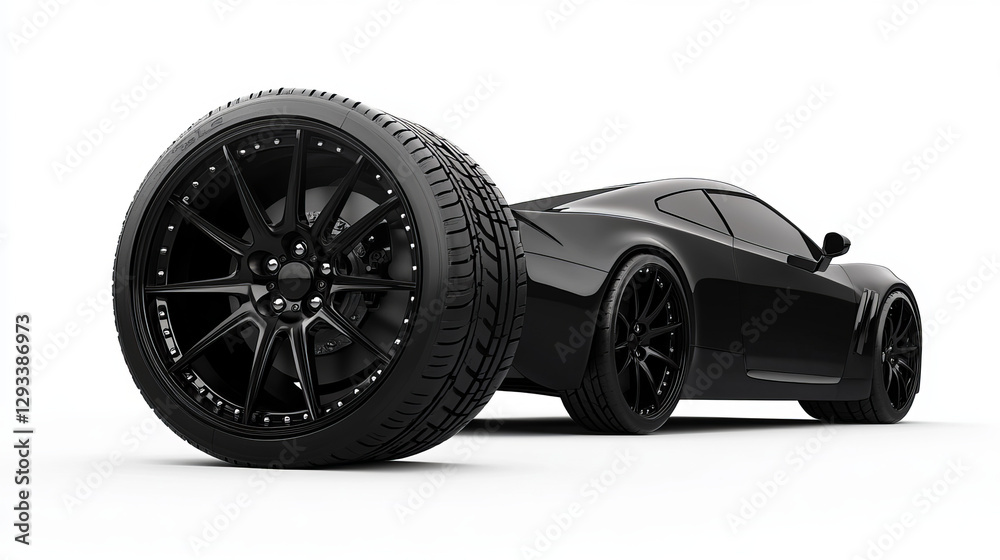Sport car wheel with japanese steel disk isolated on white background ...