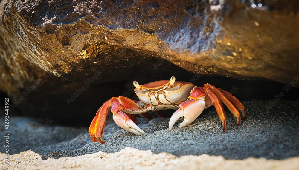 Crab Hiding Under a Rock on a Coastal Cliffside at Dusk, Capturing the ...