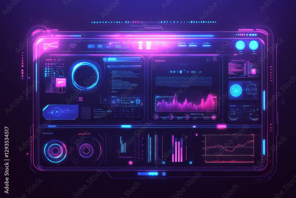 High-tech abstract background with floating transparent interface panels, holographic displays ...