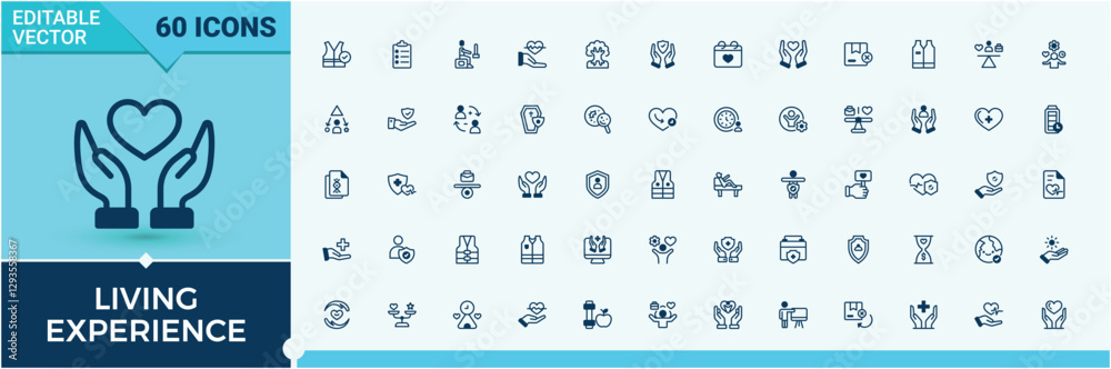 Living Experience minimal icon set. It contains symbols to life, car ...