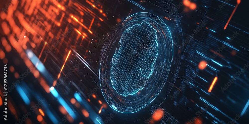 A futuristic AI-powered deepfake detection system, displaying glowing ...