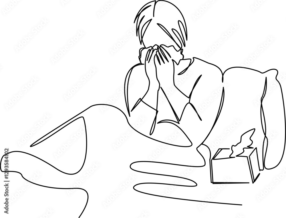 One continuous single drawing line art flat doodle disease, flu, female ...