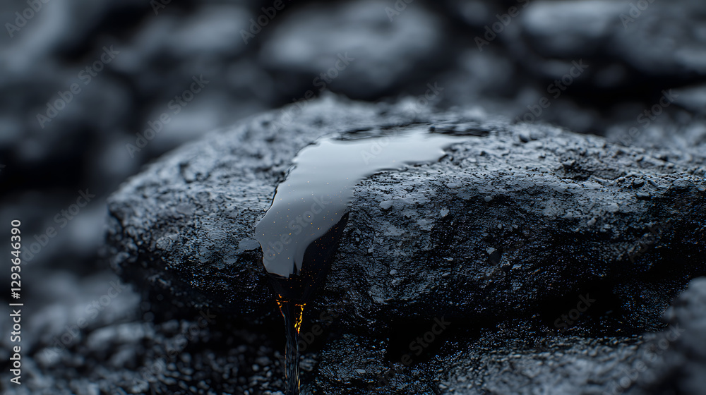 Crude Oil Spill on Coal: Dark, viscous crude oil spills onto a rough ...