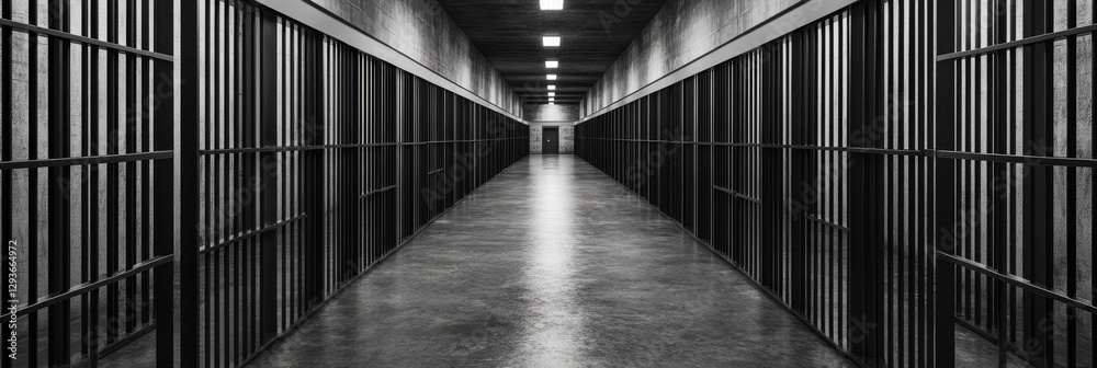 Prison Cell Block Corridor - A long corridor of prison cells, showing ...