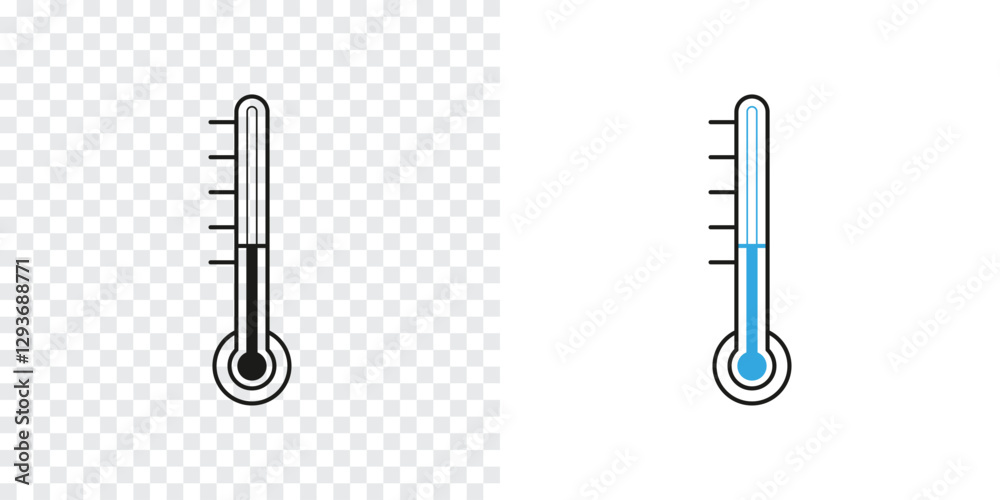 Thermometer icon showing temperature levels, black outline and colored ...
