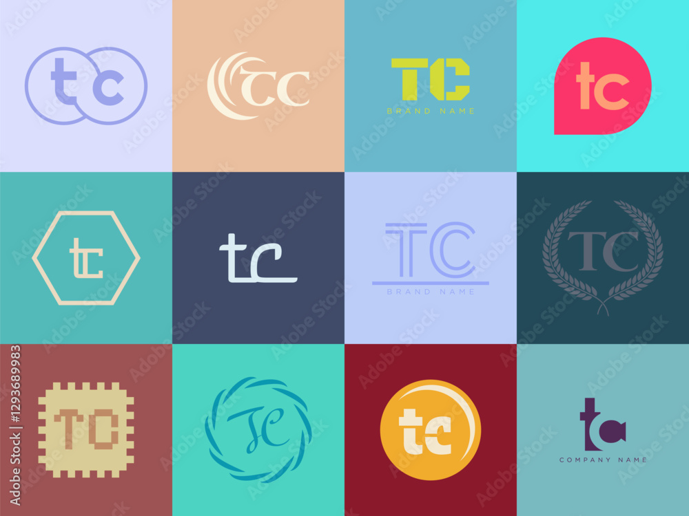 TC logo company template. Letter t and c logotype. Set different ...