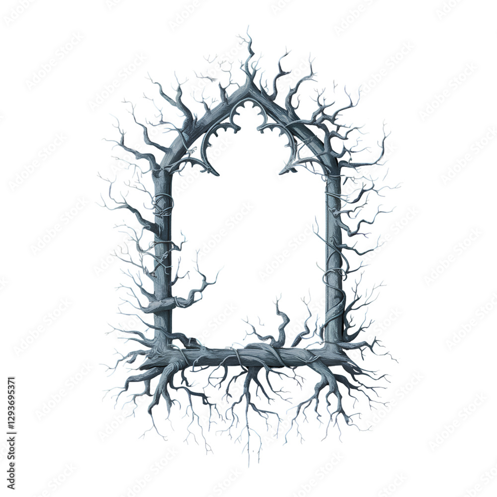 Dark ornate frame with intricate branches and roots, arched top, gothic ...