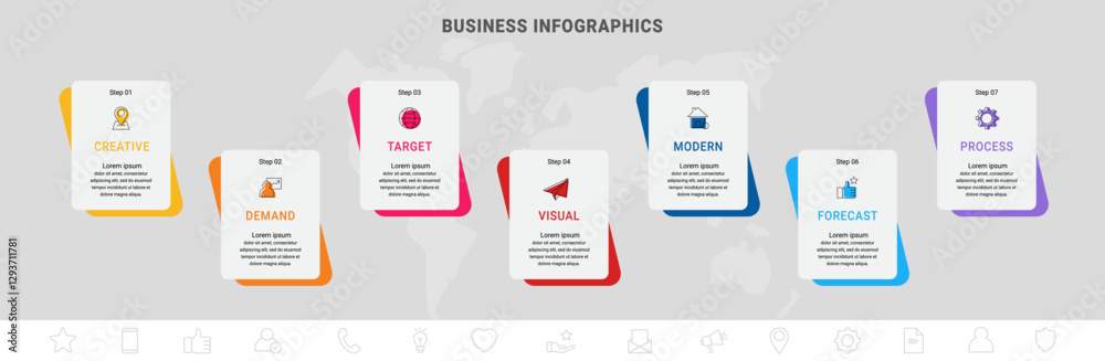 Vector line infographics with 7 rectangles. Business concept graphic ...