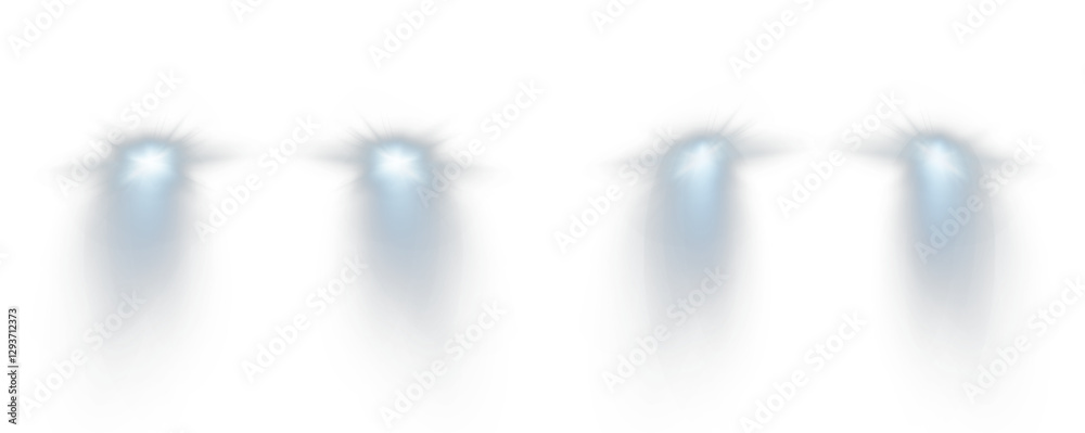 Realistic car headlights. Train moving effect, vector bright lights on ...