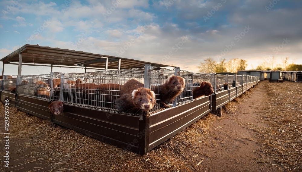 Mink Farm Cage Closeup of a Mink in Captivity, Showcasing Fur Coat ...