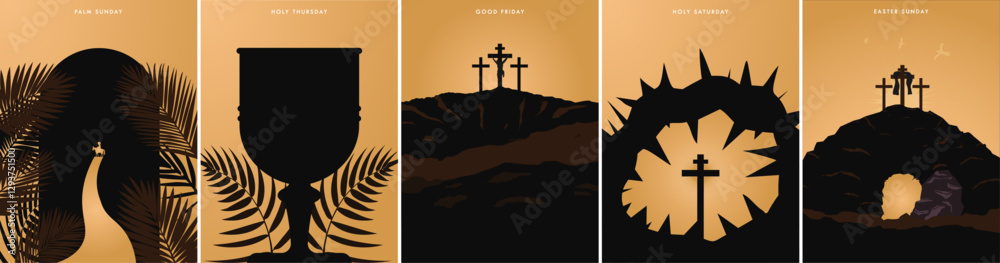 Holy Week Minimalist Graphic Posters. Illustration of Christian symbols ...