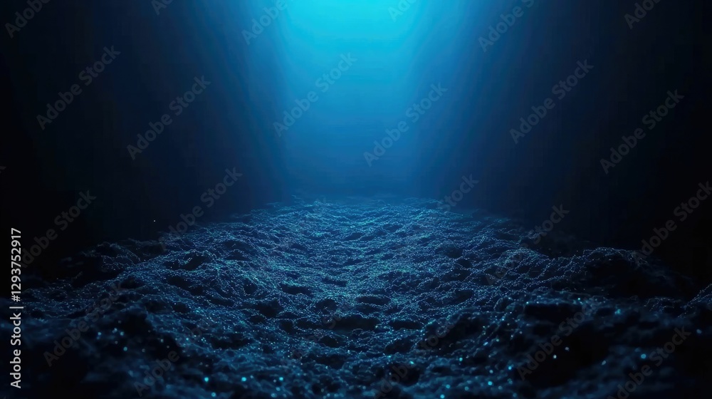 Surreal and mysterious deep ocean trench scene with bioluminescent ...