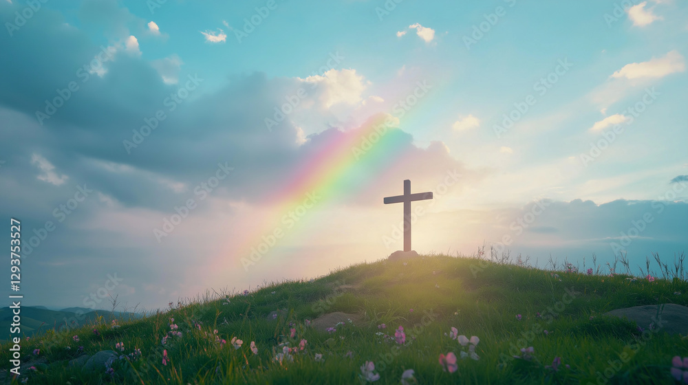 Cross, rainbow sun light resurrection easter gospel crucifixion empty ...