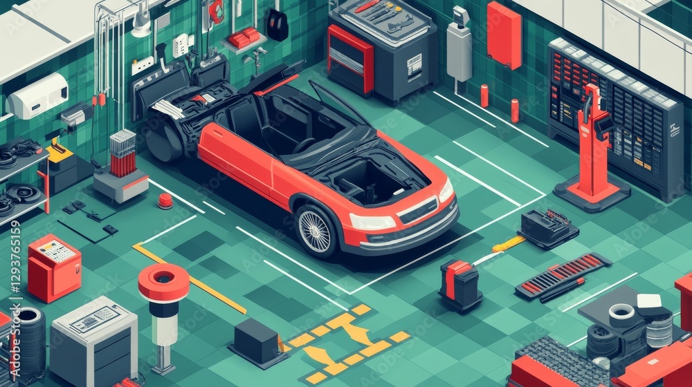 Car maintenance vehicles diagnostics repair service isometric flowchart ...