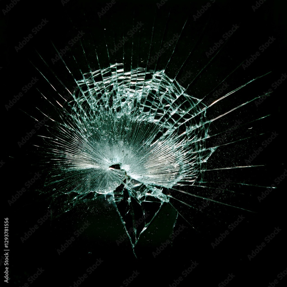 Stock-Foto „StructureBroken glass with central impact and radial cracks ...