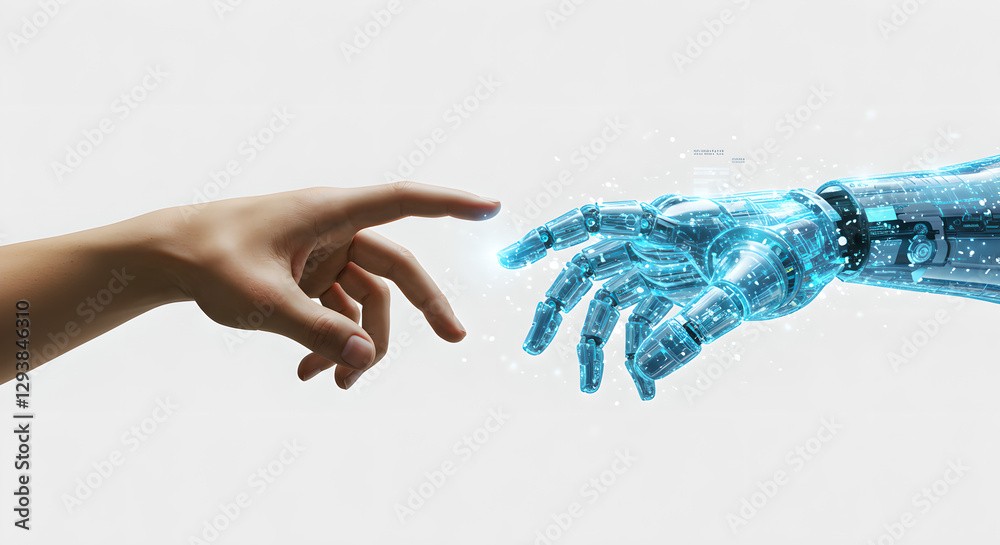 Connection Between Human And Artificial Intelligence Shown Through Touching Hands Modern