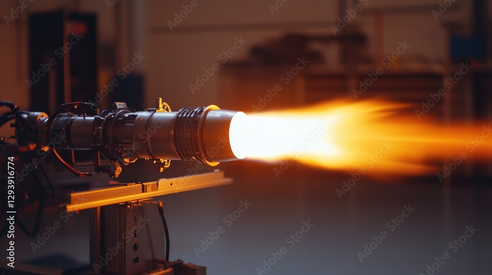 Jet Propulsion Test Stand with Engineers Adjusting Fuel Flow Systems ...