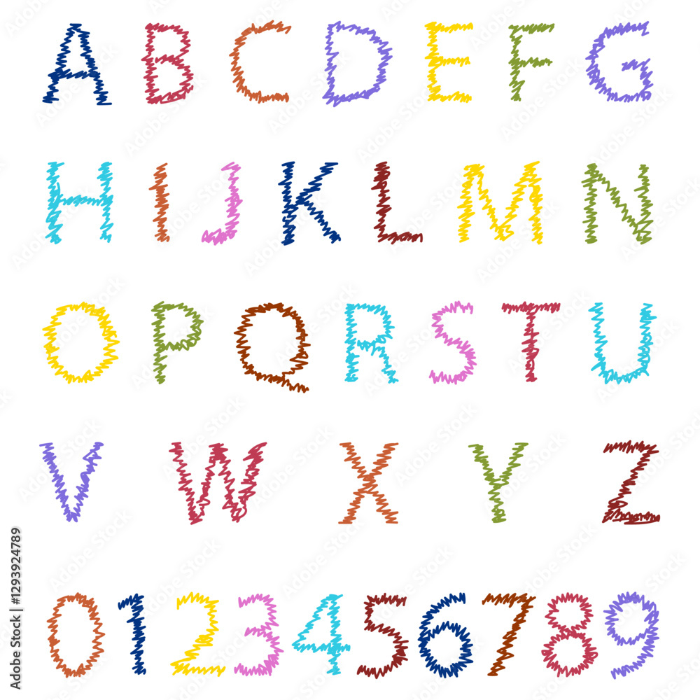 Colors font alphabet letters. Crayon kids font, doodle funny playful ...