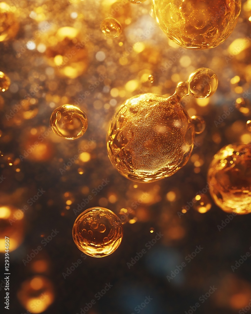 Glowing 3D representation of yeast cell fermentation showcasing ethanol ...